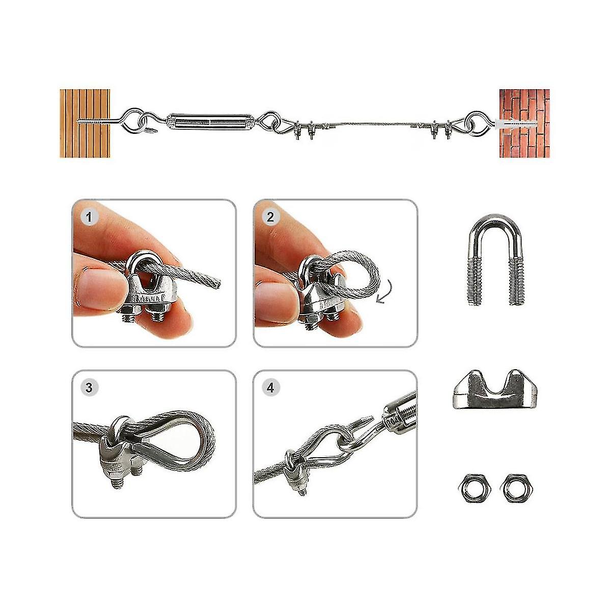 20m Stainless Steel Kit, 3mm Sorting Helps Tighten Rope Wear With M5 ...