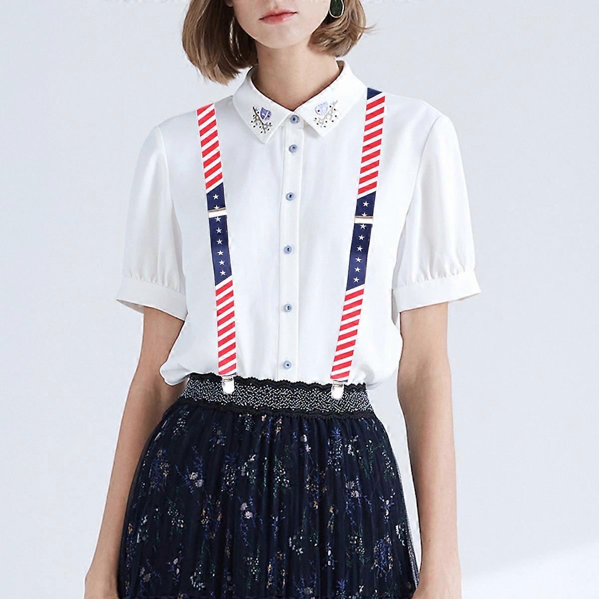 American Flag Clip-on Suspenders Adjustable Printing Elastic Y-shaped ...