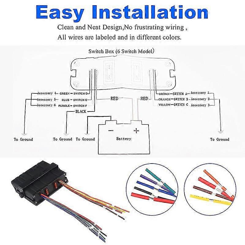 6 Gang On/off Rocker Switch Box With Red Led Light,12-24v 80a Switch ...