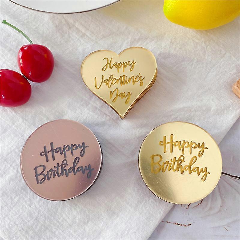 New 10pcs Acrylic Rose Gold Silver Happy Birthday Cake Topper Circle ...
