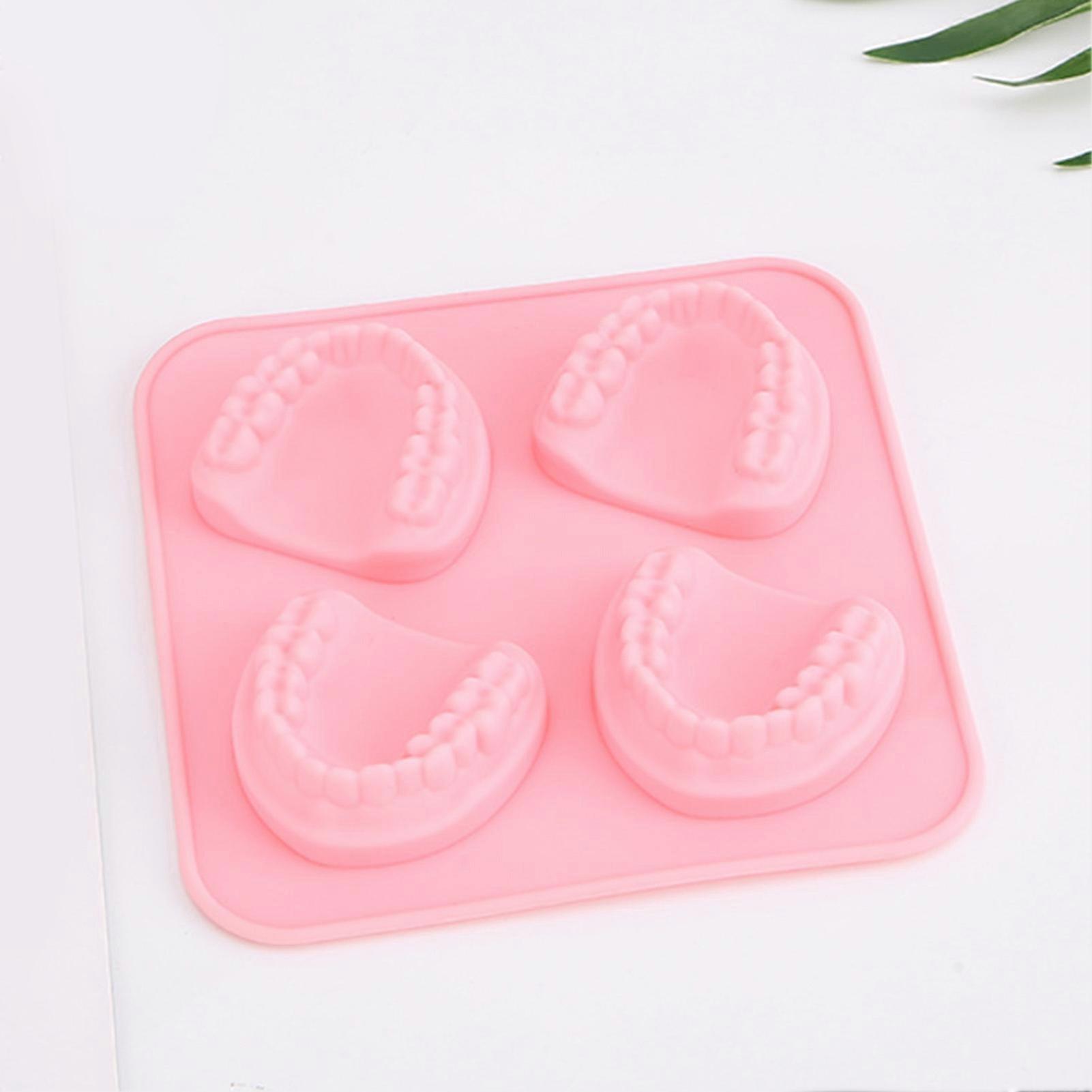 Silicone Ice Mold DIY Funny Gift Pink 4 Hole Tooth-shaped Ice Making ...