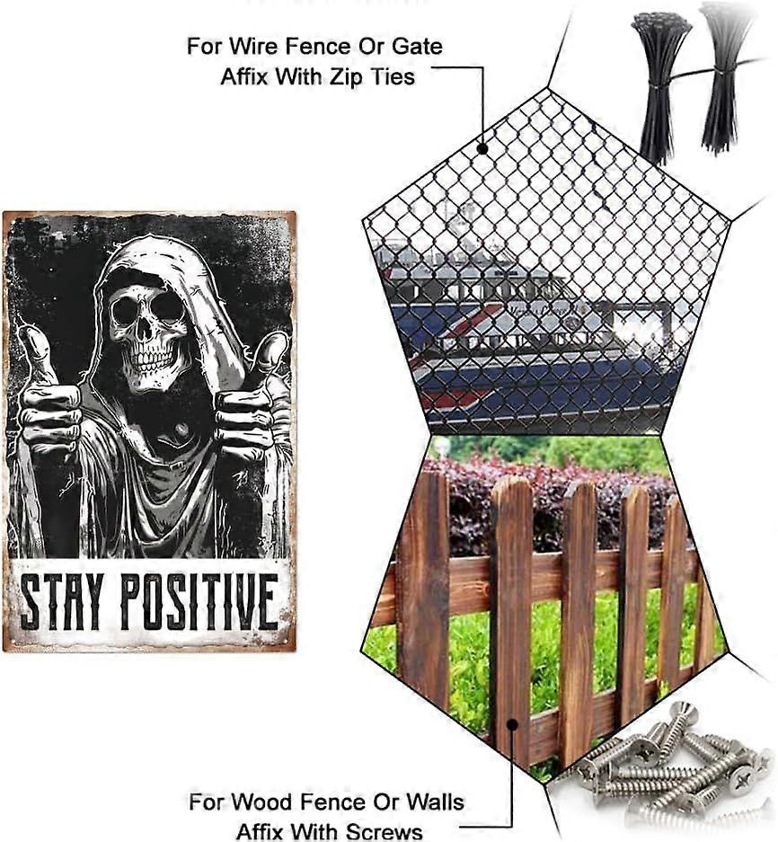 "Stay Positive" Funny Skeleton Thumb Up Metal Tin Sign Positive Death ...