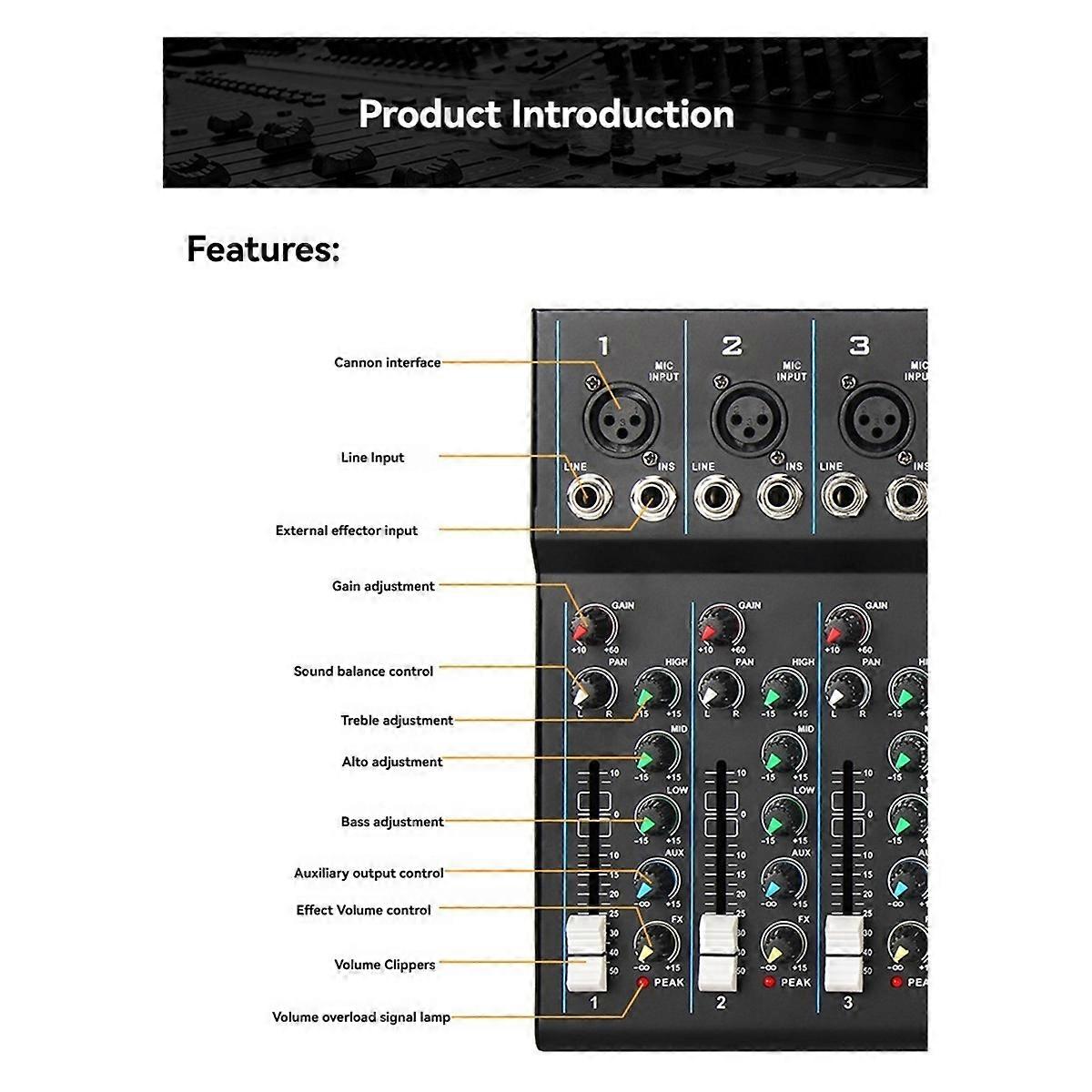 Professional 7-Channel Audio Mixer with USB MP3 Player Mixing Console ...