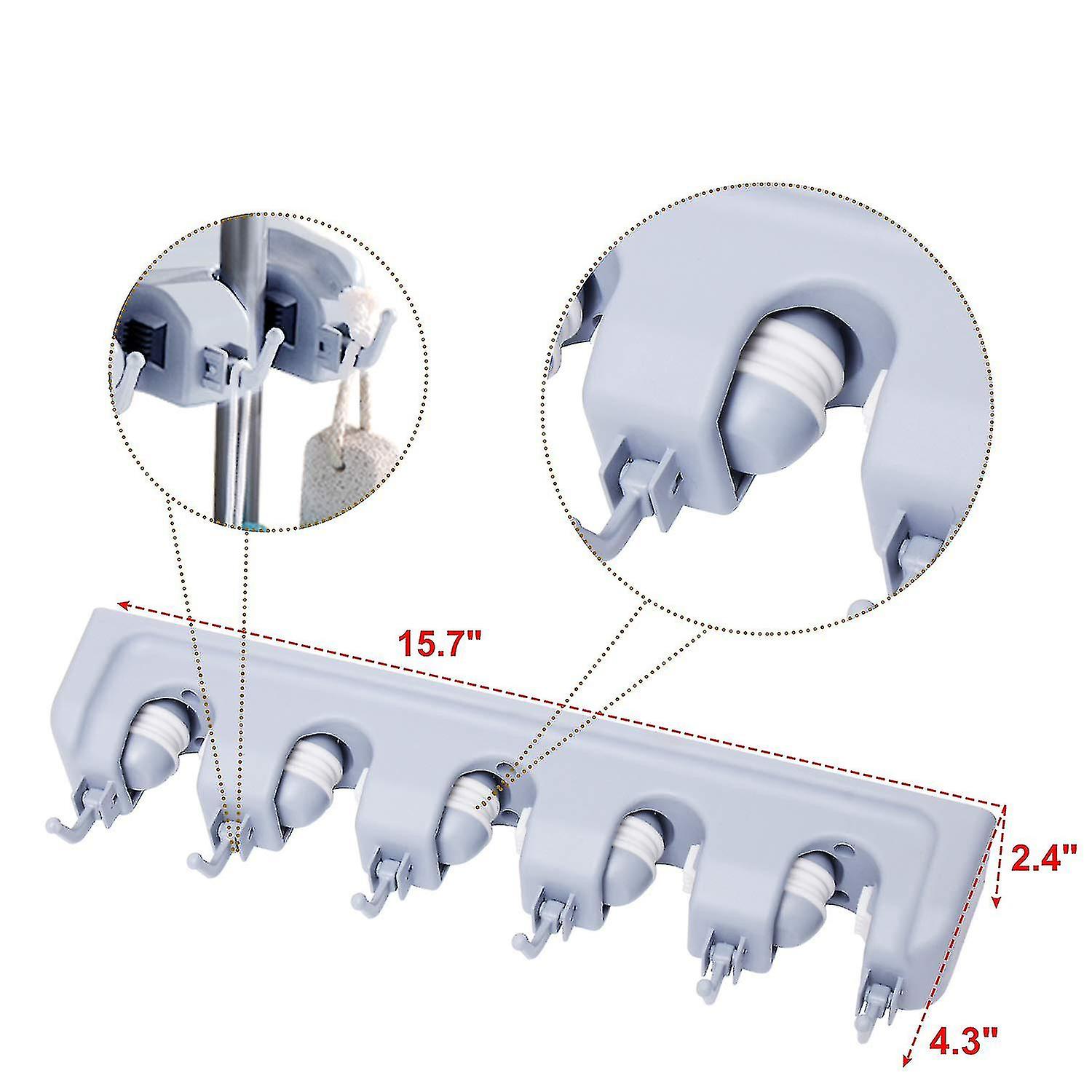 Broom Holder With 6 Foldable Hooks And 5 Quick Release, Mop Holder ...