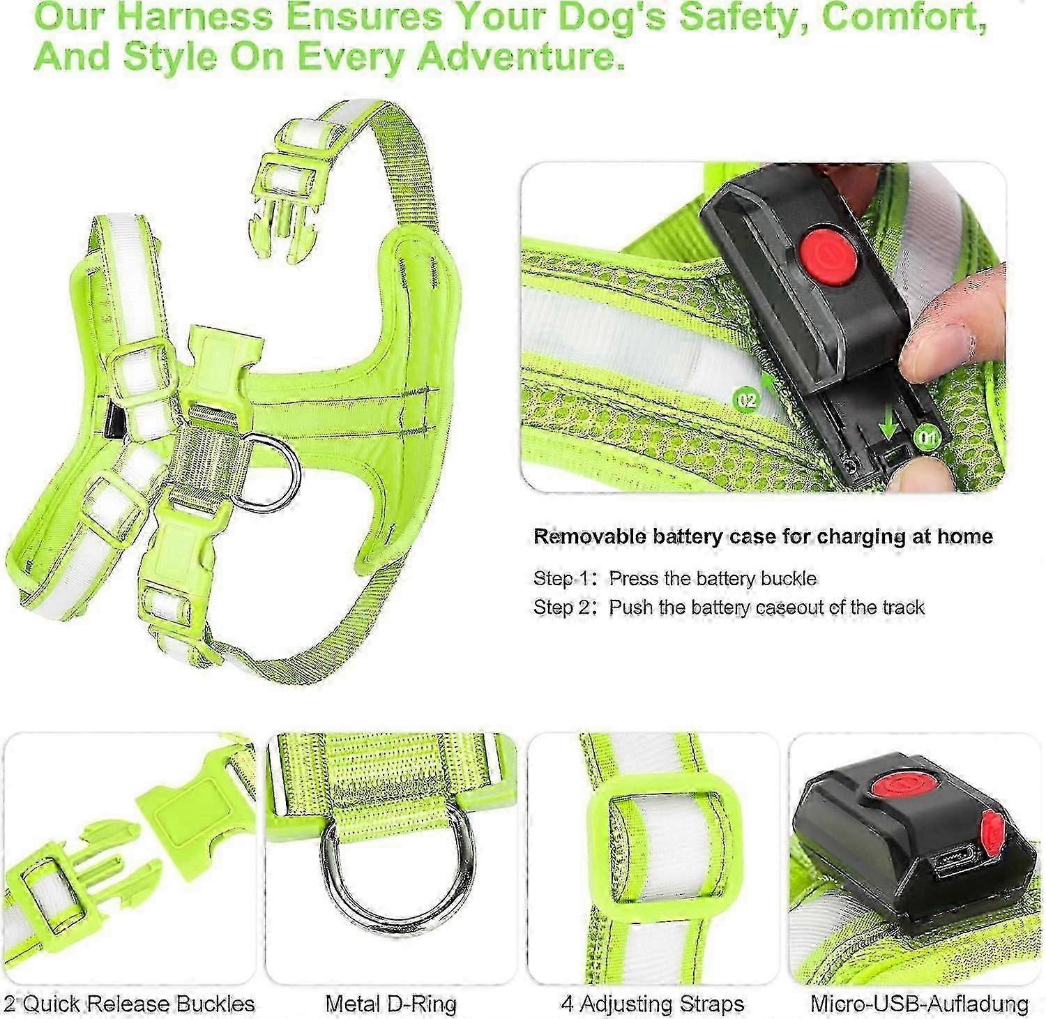 LED Dog Harness Rechargeable, Light Up Dog Harness No Choke Illuminated ...