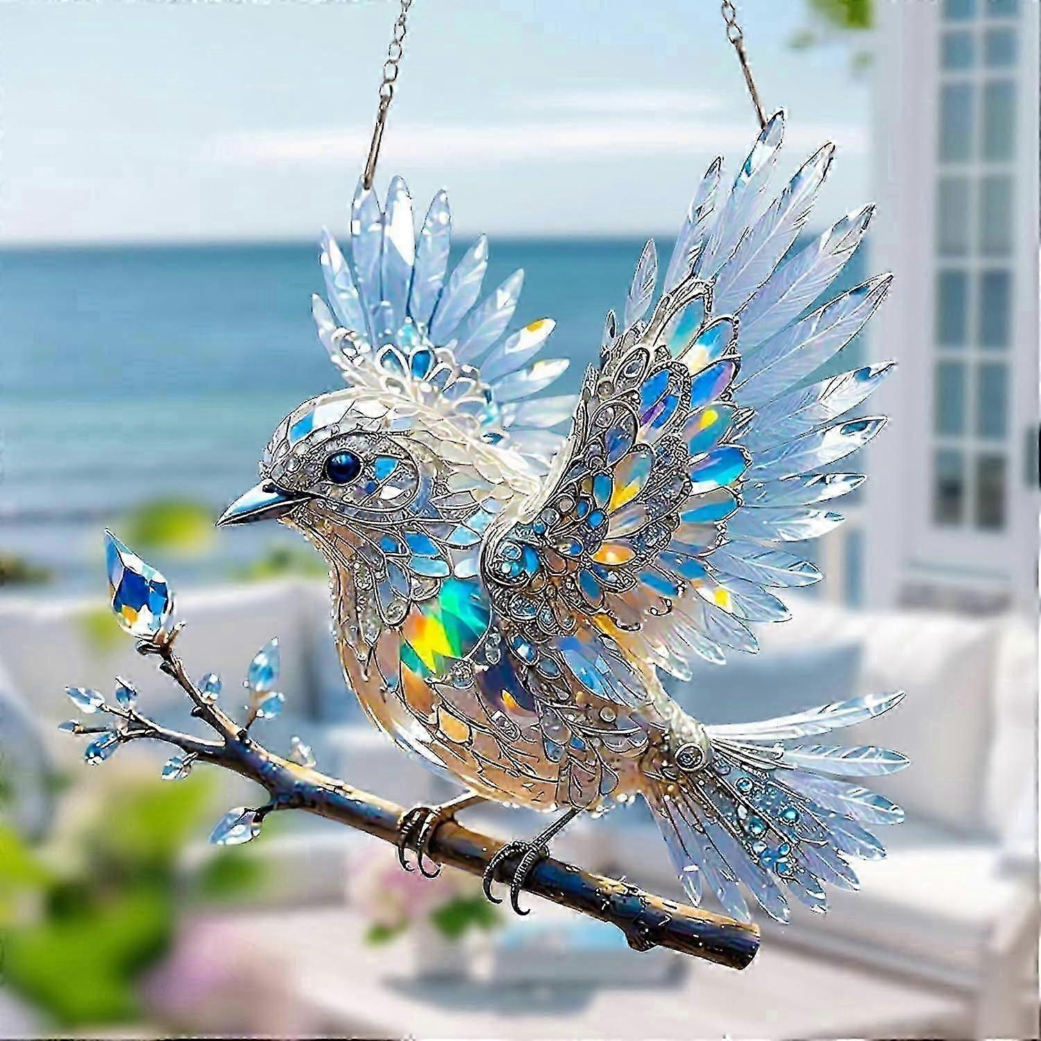 Crystal Sky Bluebird Stained Glass Art Ornament (20 cm) | Fruugo UK