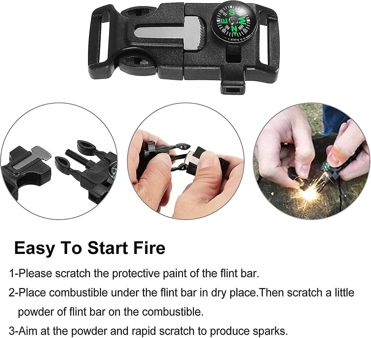 10pcs Emergency Whistle Buckle With Flint Scraper Fire Starter And ...