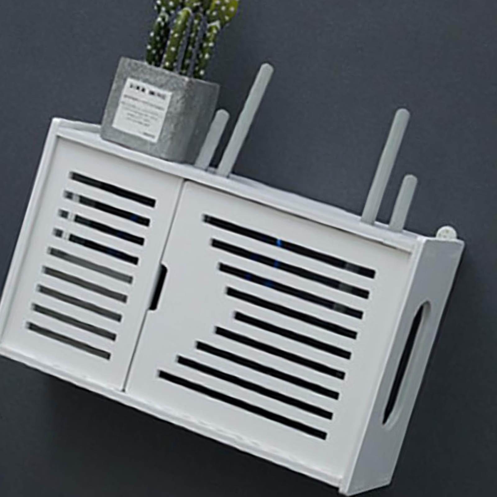 Wifi Router Storage Box Wall Hanging Shelf Wooden Bracket Free Punching ...