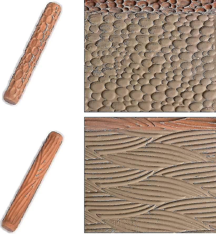 5 Pieces Pottery Tools Wooden Hand Rollers For Clay Stamp Pattern ...