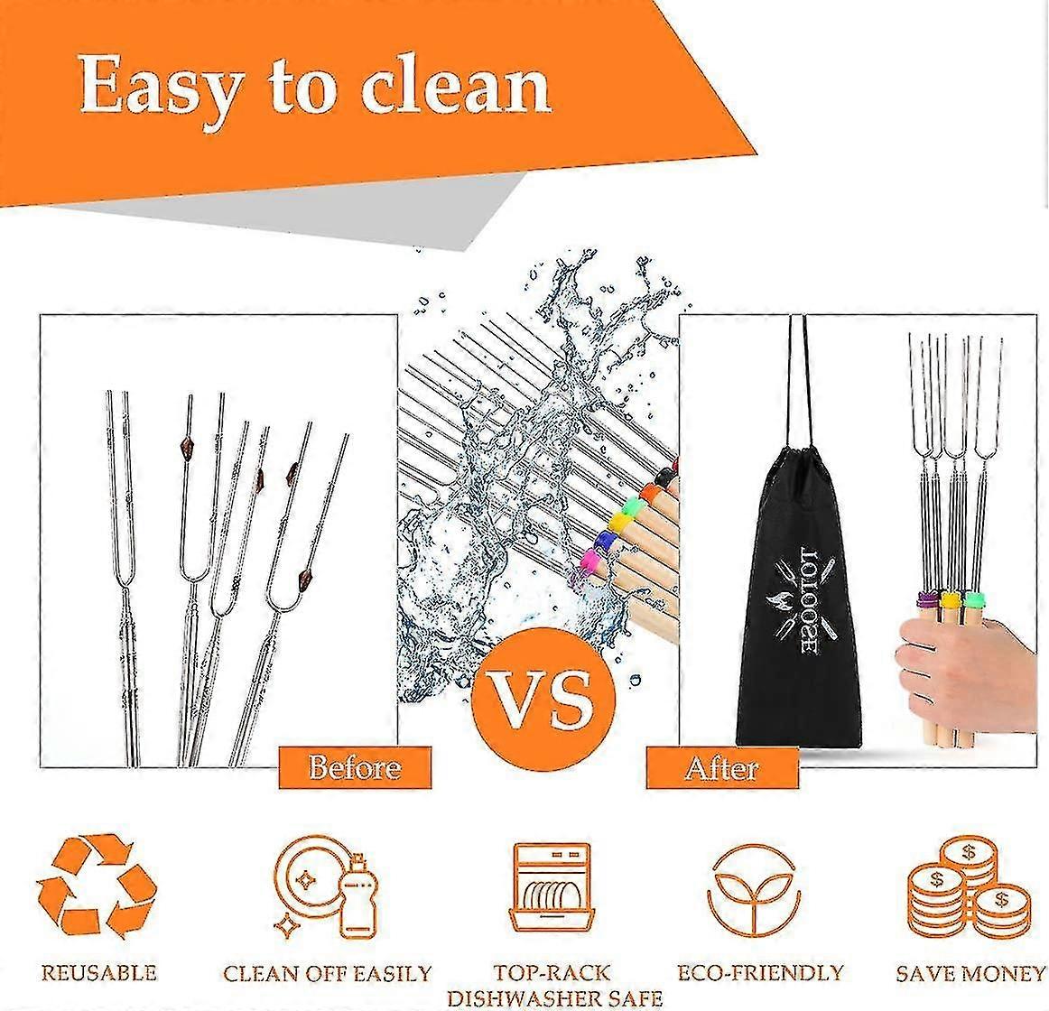 Extendable Marshmallow Roasting Sticks - Set Of 8 Telescoping Smores Skewers & Hot Dog Forks ...