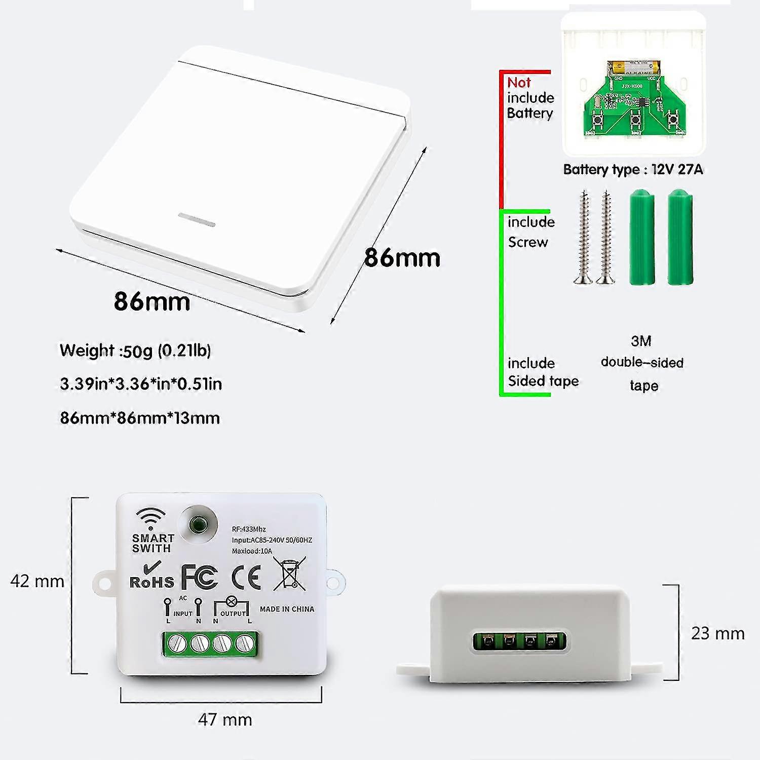 Wireless Light Switch, 86 Rf Safety Switch For Wall Panel, Easy ...