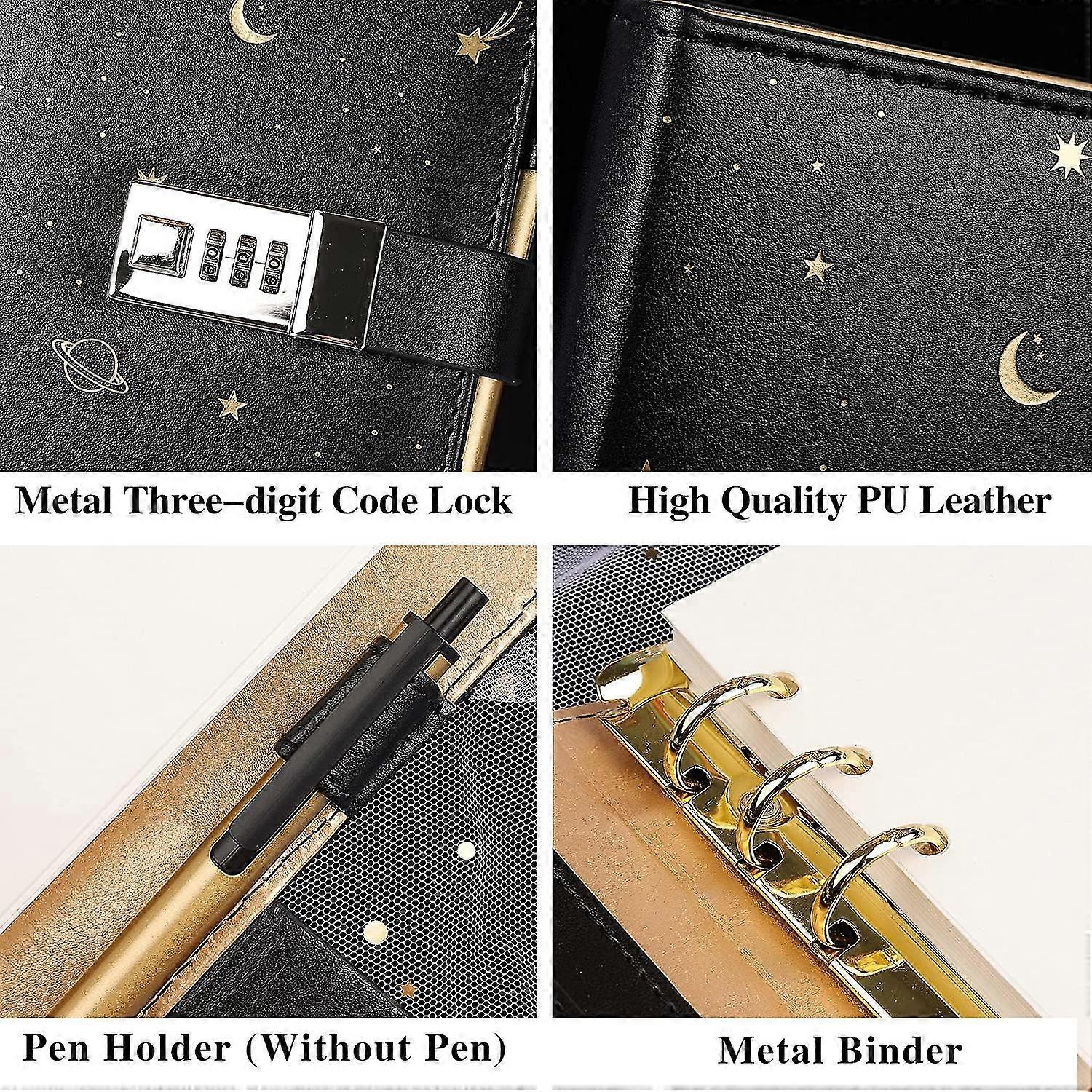 Leather Journal With Lock, Refillable Paper Binder Password Diary ...