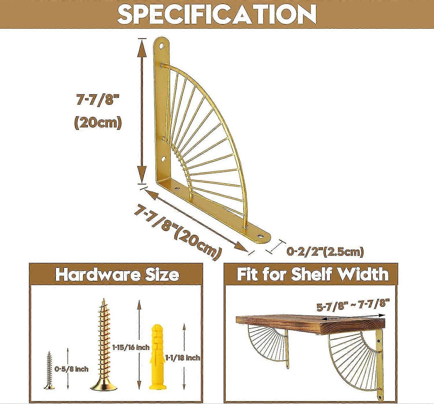 2 Pack Gold Shelf Brackets Wall Mounted Heavy Duty Metal Floating Shelf ...