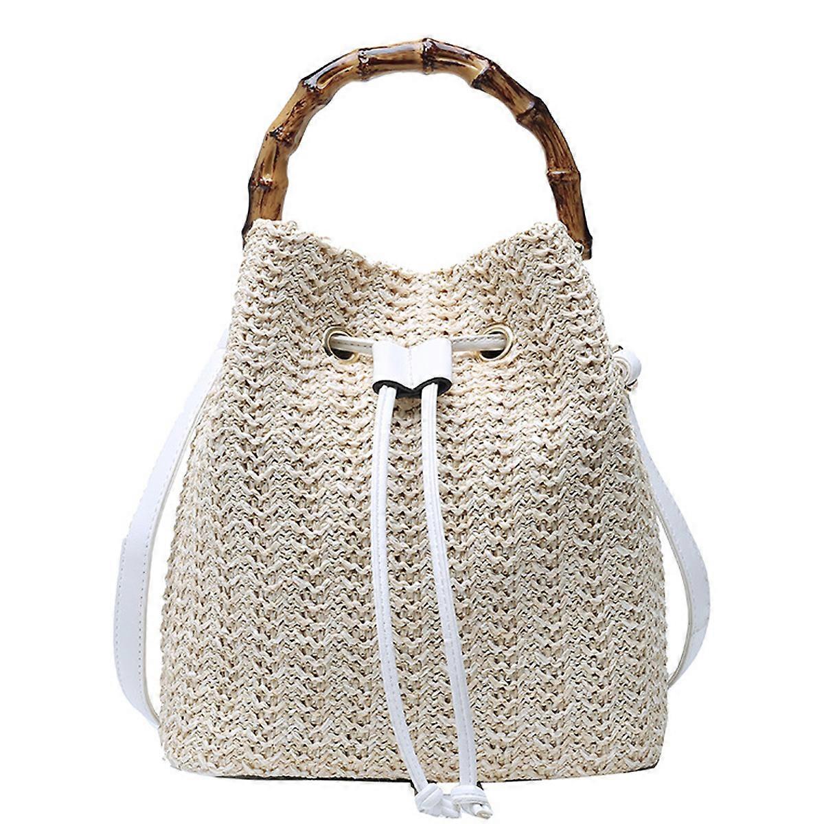 Straw Drawstring Bucket Bag Summer Crochet Tote Purse Strap Crossbody ...