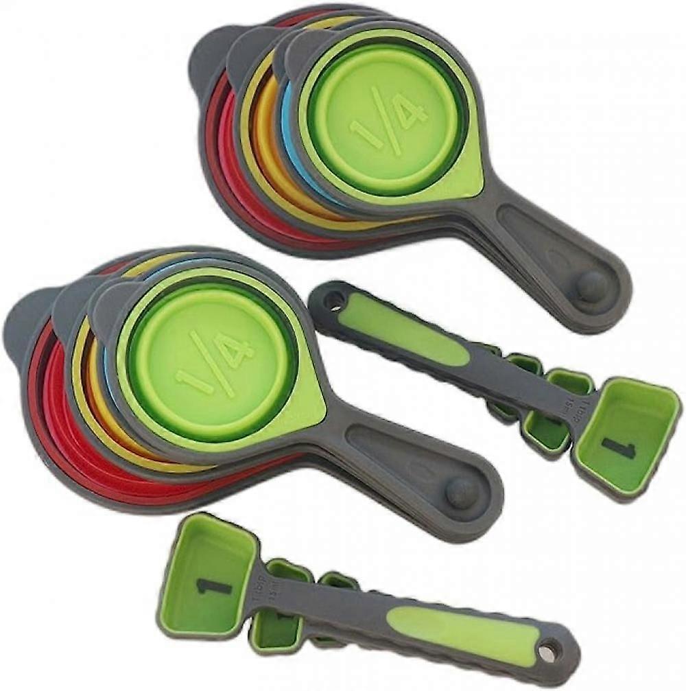 Measuring Cups and Spoons Set, Silicone Collapsible Measuring Cups, 8 ...