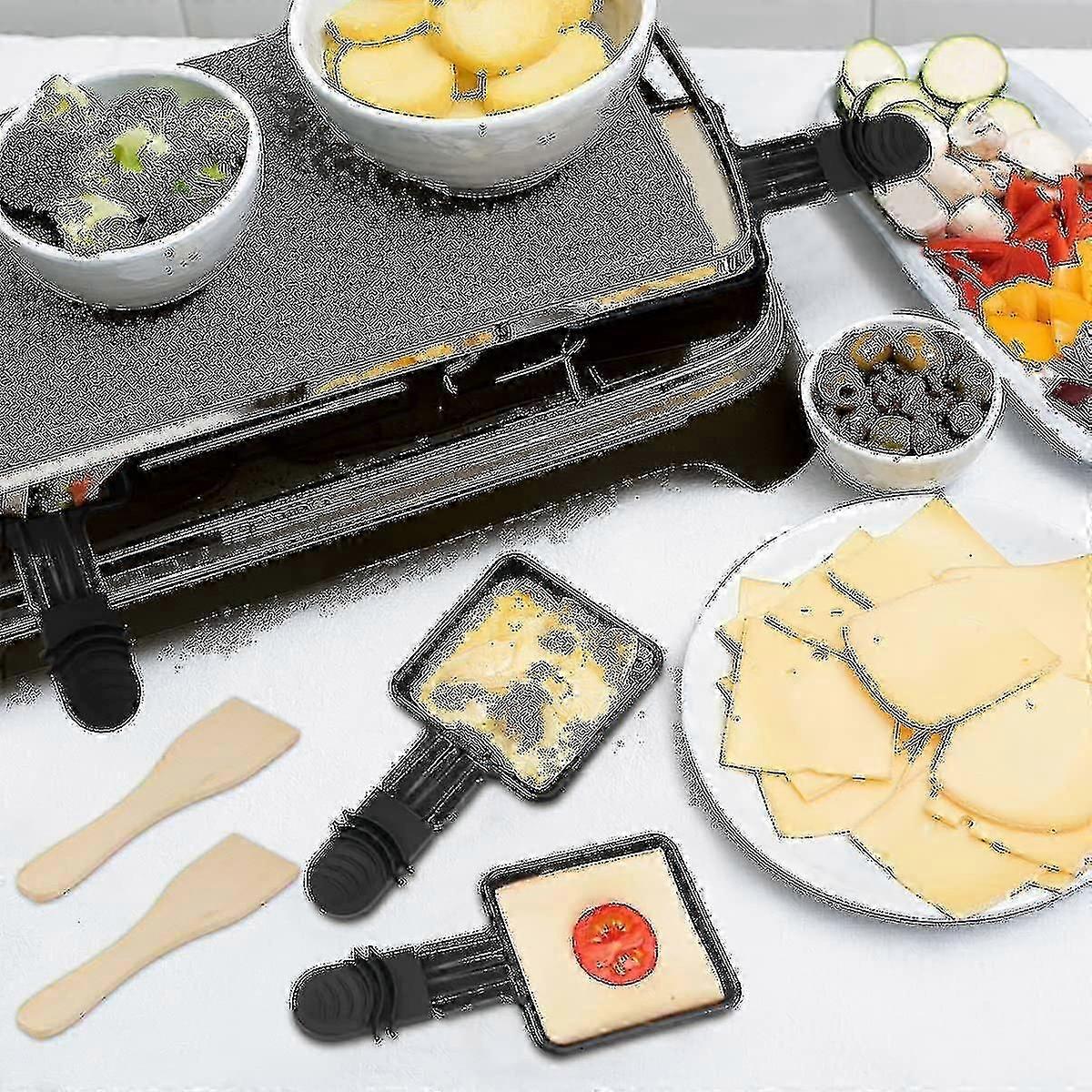 4pcs Mini Cast Iron Raclette Grill Pan with 4pcs Wooden Spatulas Non ...