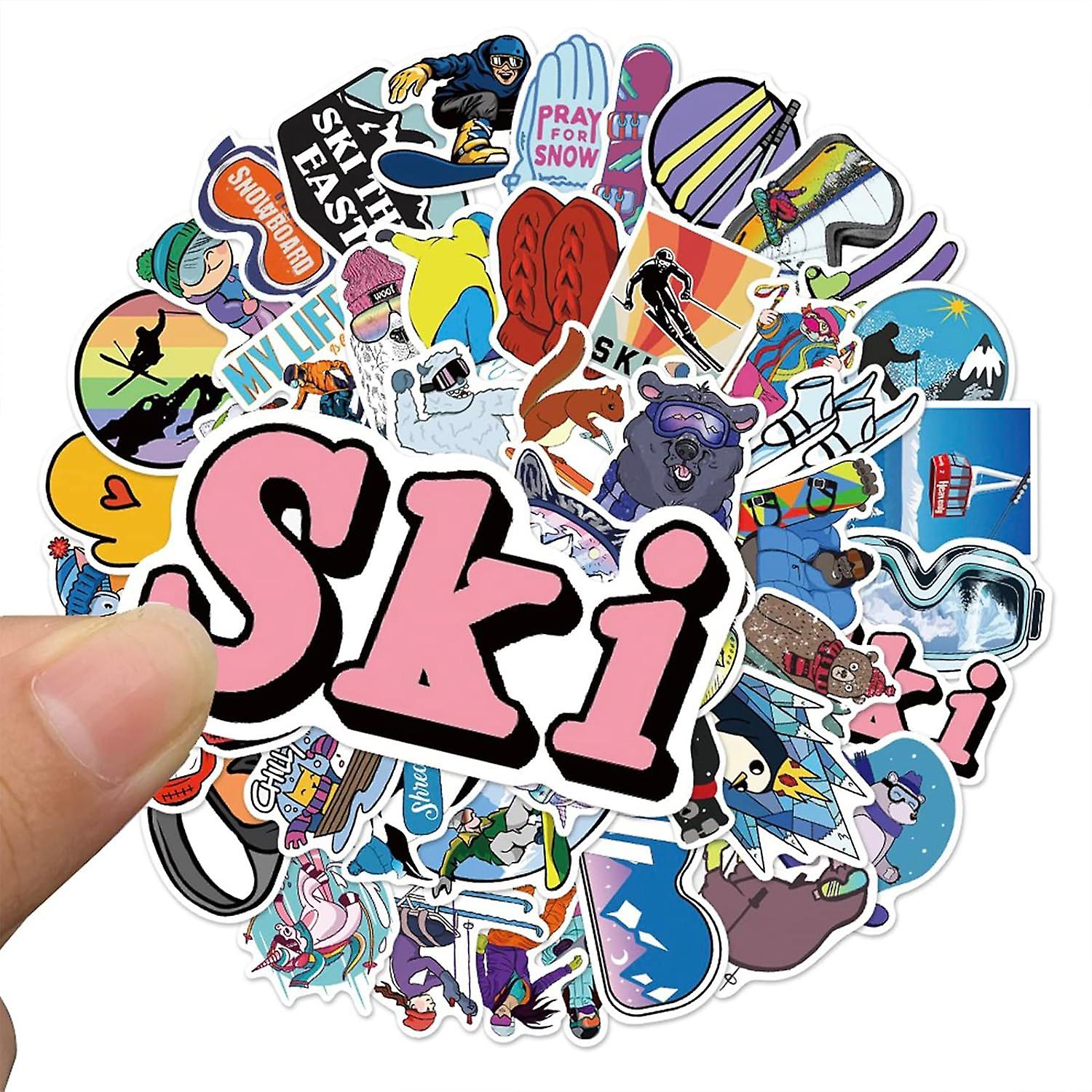 50PCS Winter Skiing Stickers,Ski Cartoon Decals Vinyl Waterproof ...