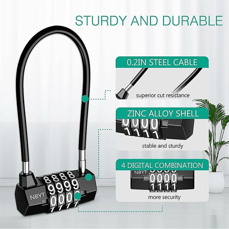 4-Digit Combination Padlock with Extended Steel Cable - Long Shackle ...