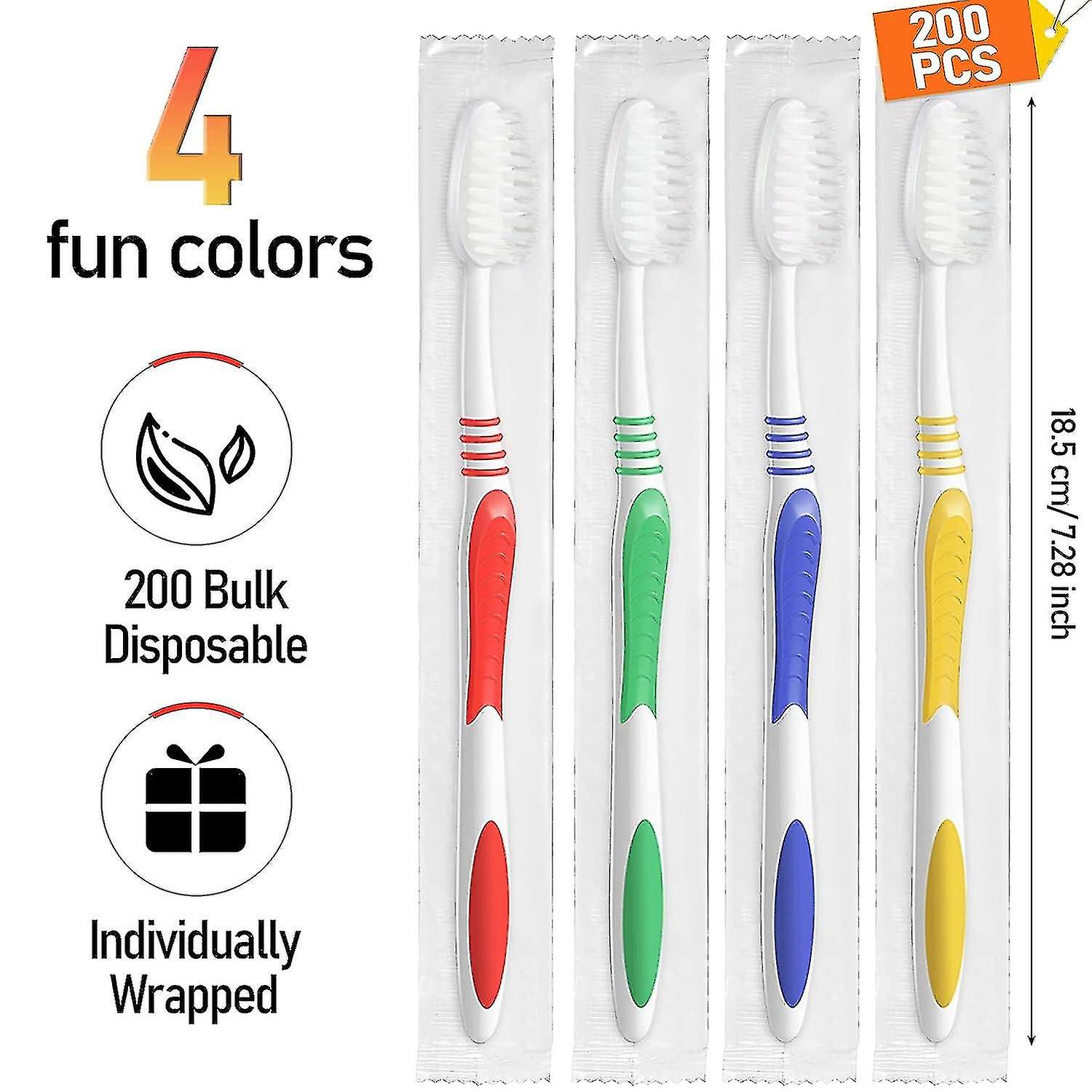 200 Packs Bulk Toothbrushes Individually Wrapped Manual Disposable ...