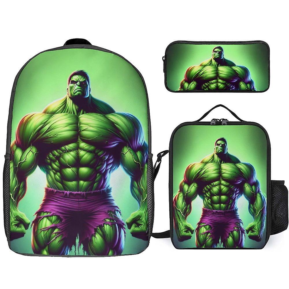 Green Hulk Backpack Set Cartoon Backpacks with Pencil Case & Lunch Bag ...