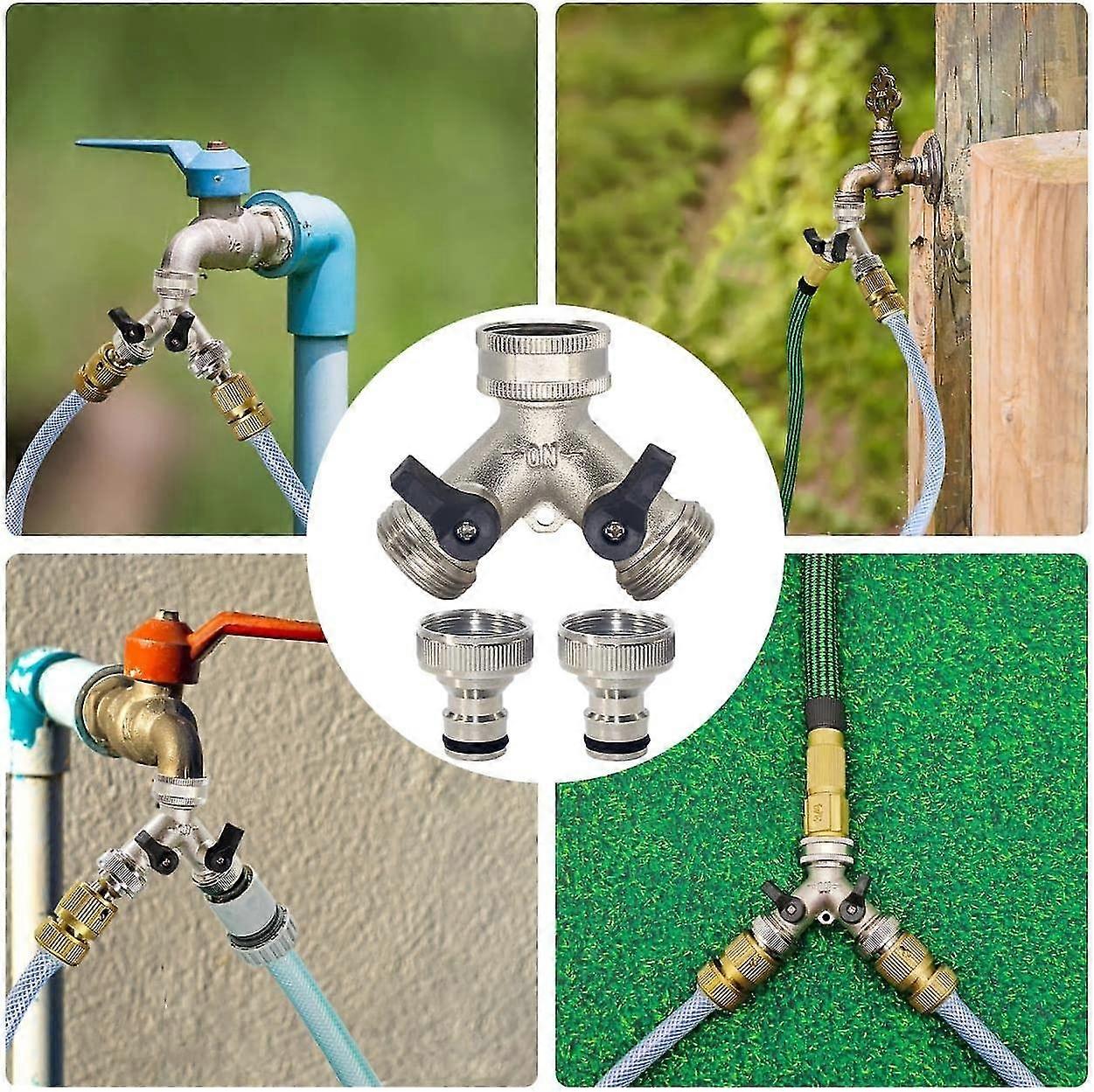 2 Way Garden Hose Splitter, 2-way Tap Connector With Individual On/off ...