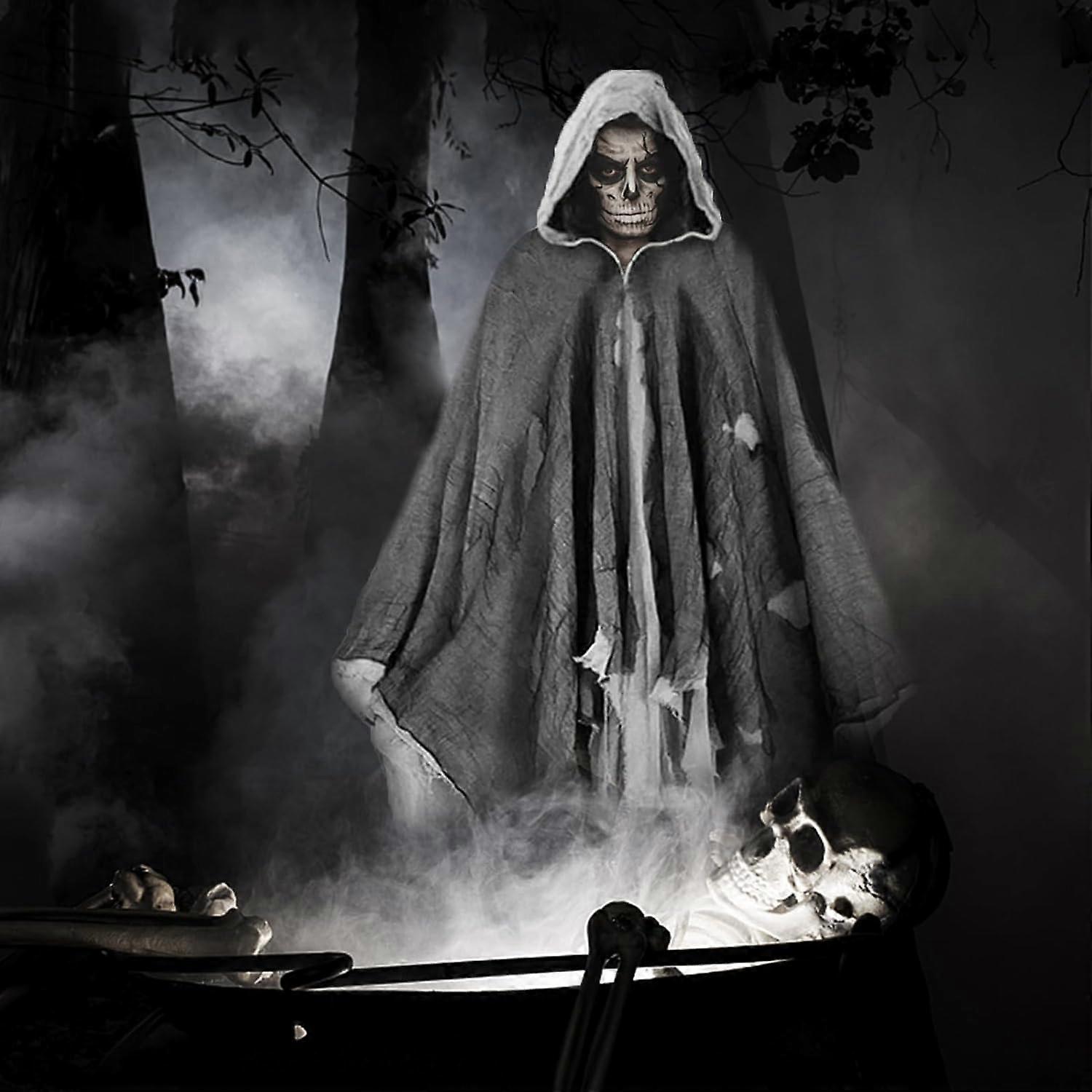 Grim Reaper Halloween Costume Adult Scary Adult Cloak Men Hooded Horror ...