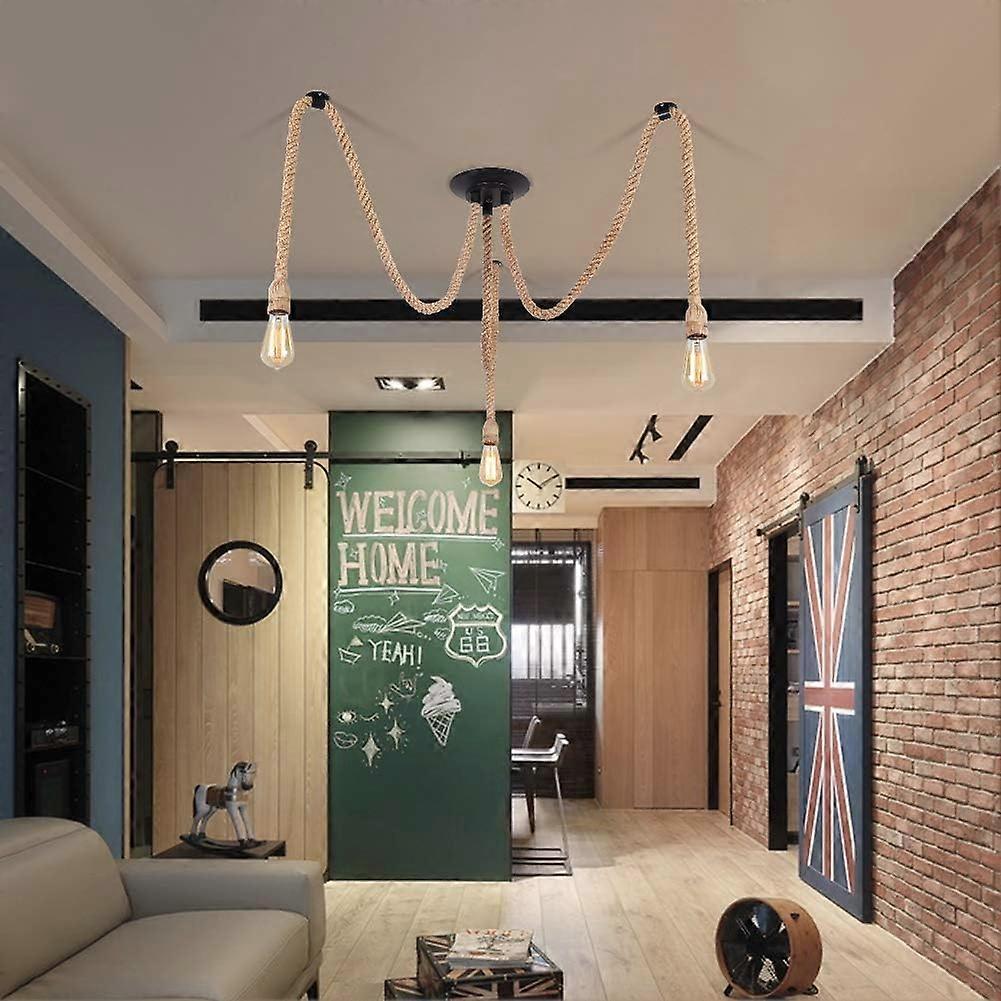 Hanging Rope Hemp Chandelier Lighting Ceiling Light Industrial Vintage ...