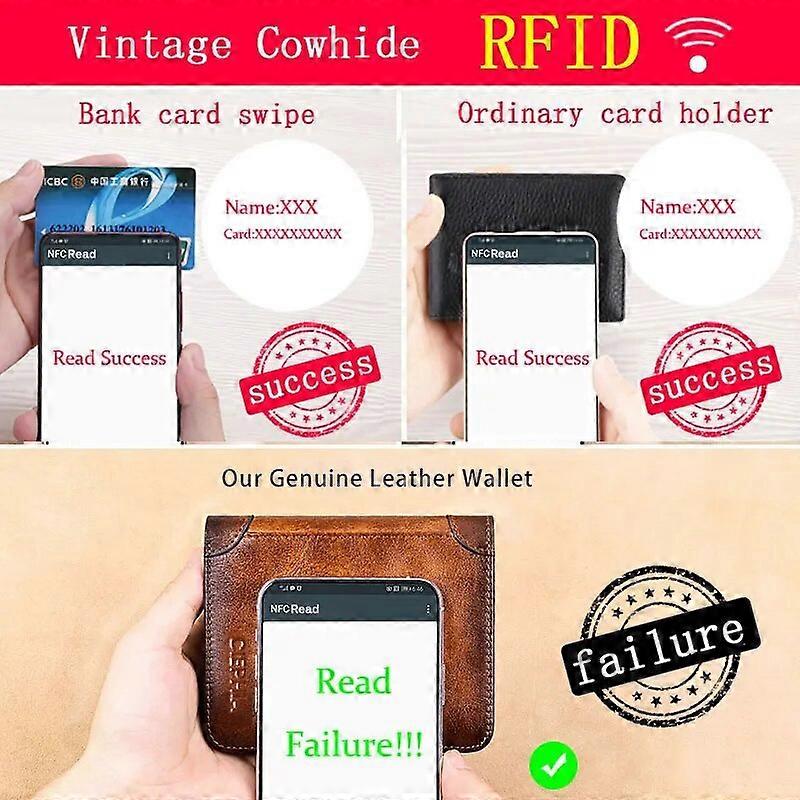 Genuine Leather Rfid Protection Wallets for Men Vintage Thin Short ...