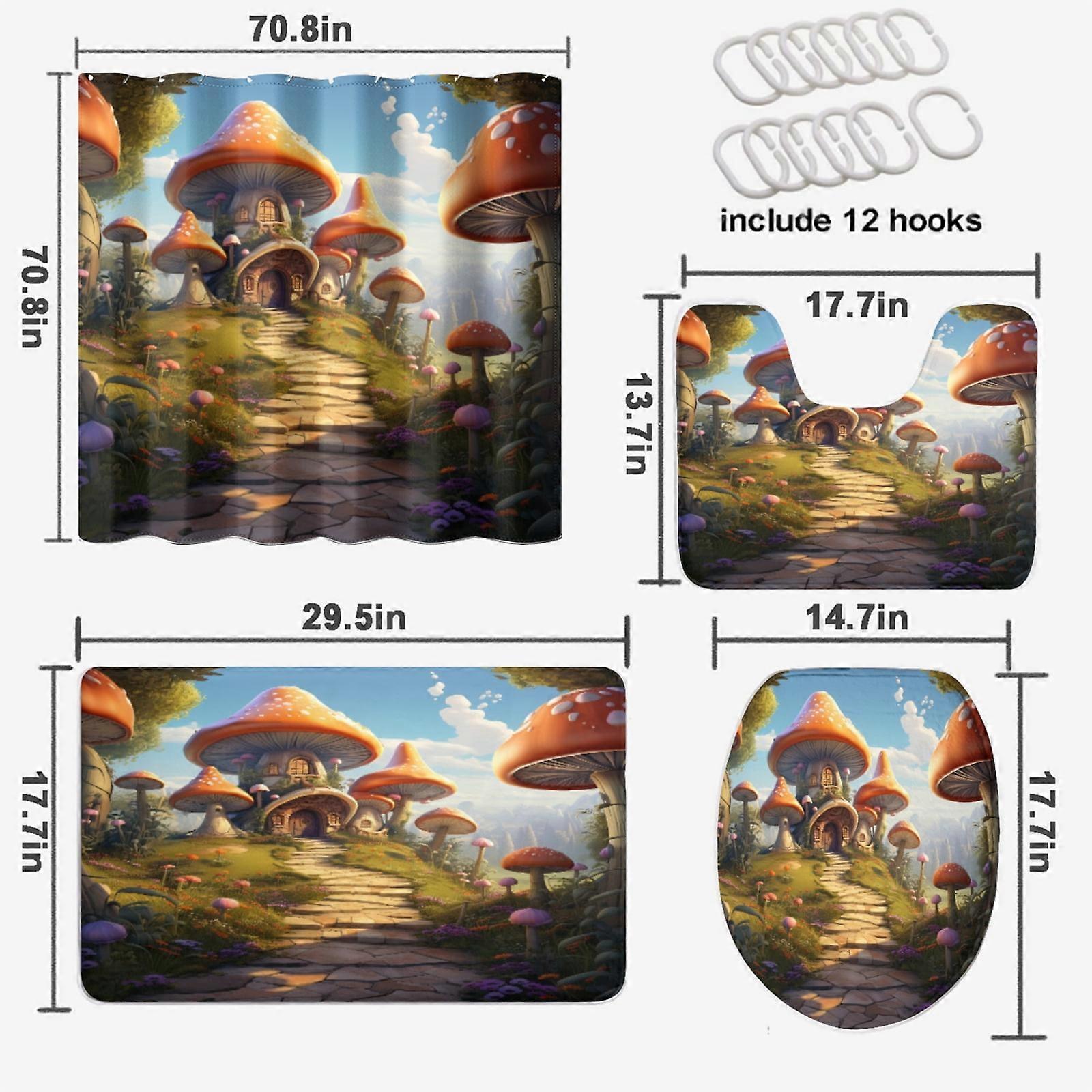 Mushroom Shower Curtain Set with Rugs, Vintage Botanical Fantasy Forest ...