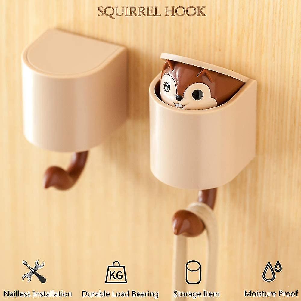 4Pcs adhesive hooks cute cartoon creative squirrel wall hooks 4 colors ...