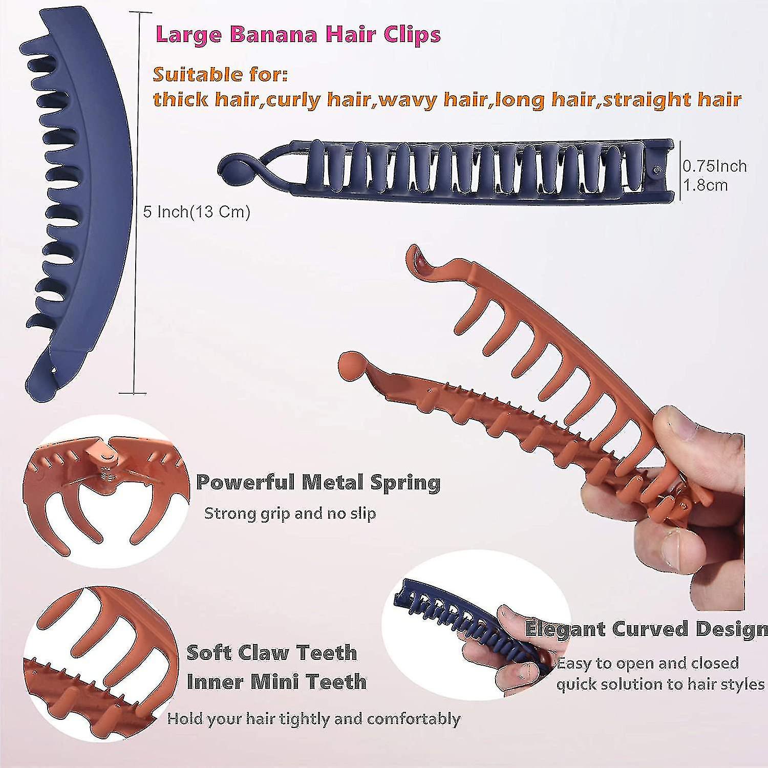 6 Pieces Large Banana Clips Big Banana Hair Clips For Thick Hair,non-slip Ponytail Holder Clip ...