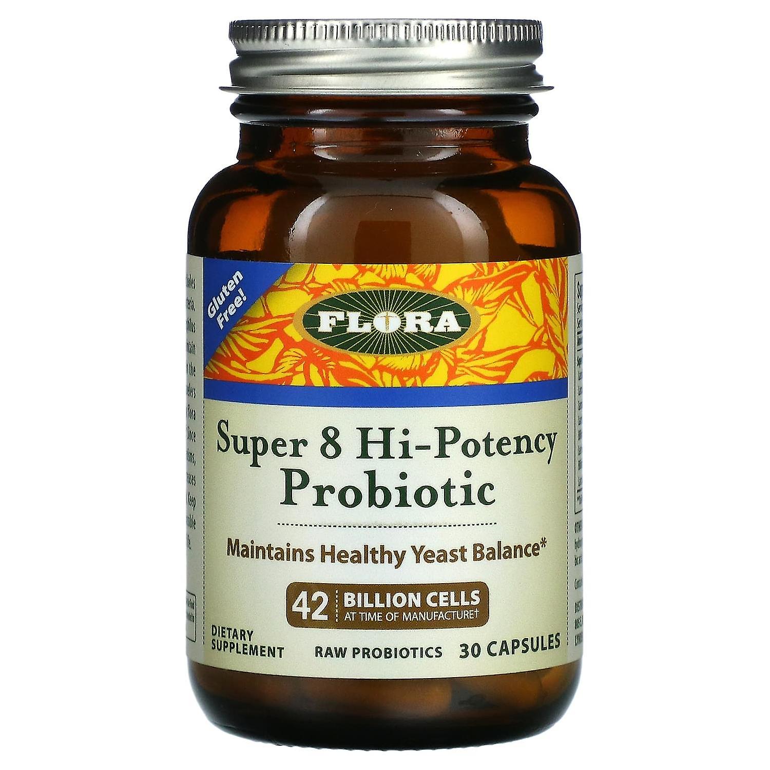 Flora, Super 8 Hi-Potency Probiotic, 42 Billion Cells, 30 Capsules ...