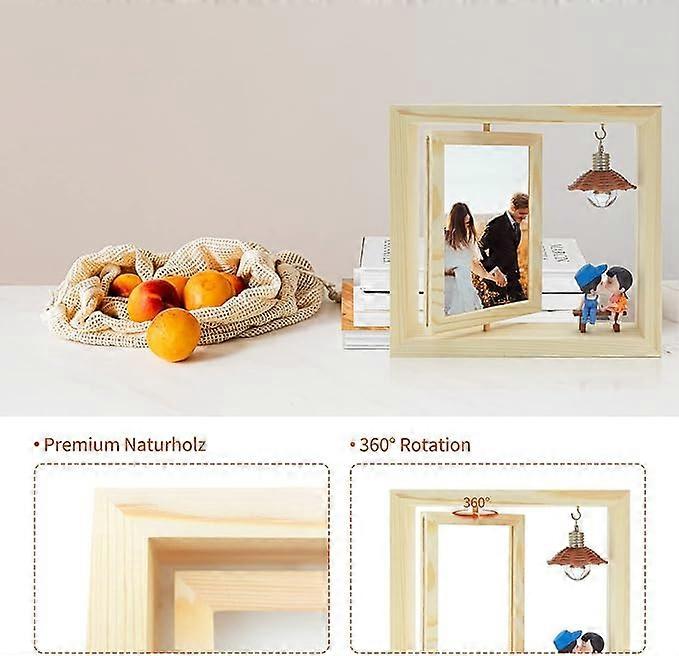 Wooden revolving photo frame, creative double-sided transparent photo ...