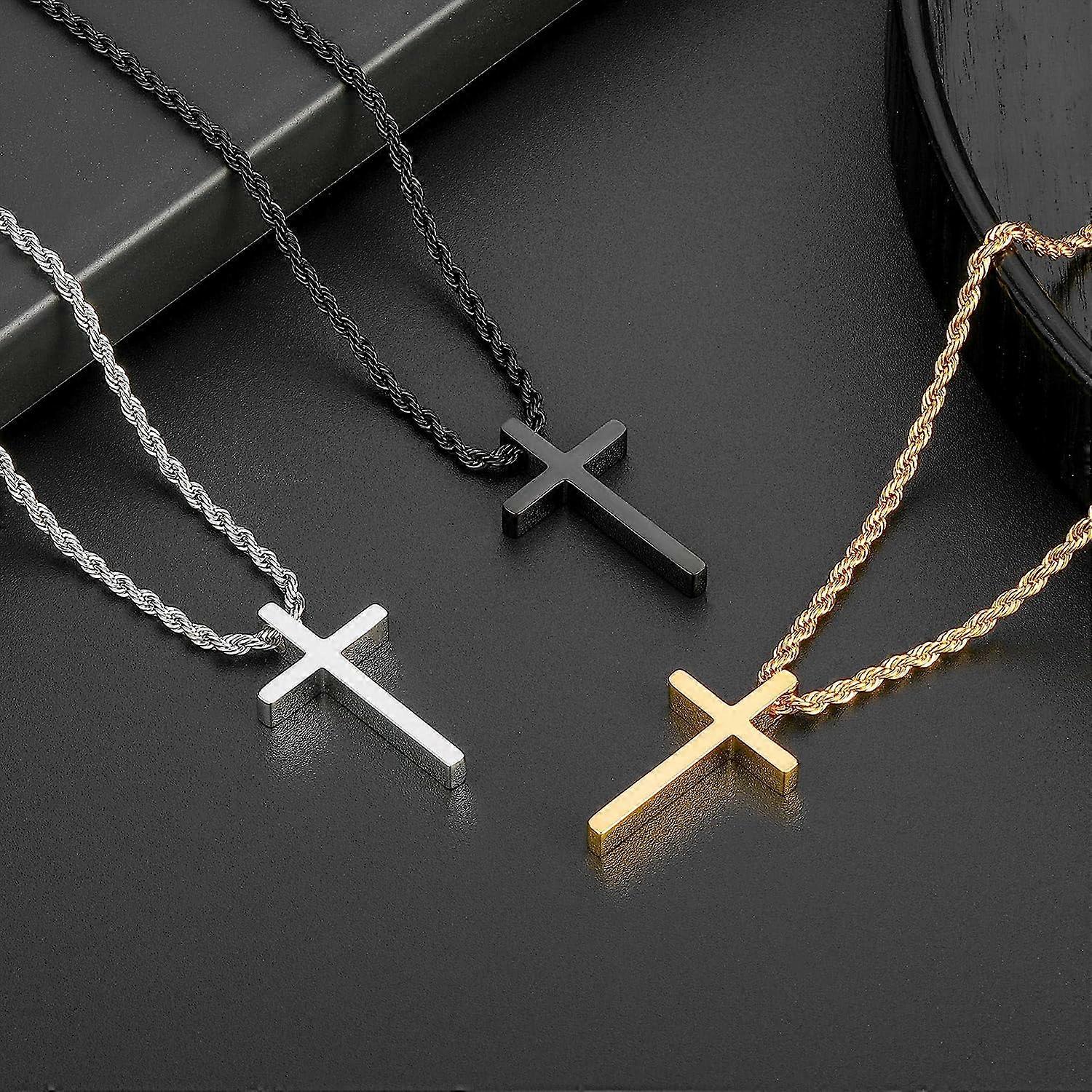 Cross Necklace for Men,Stainless Steel Black Silver Gold Cross Pendant ...