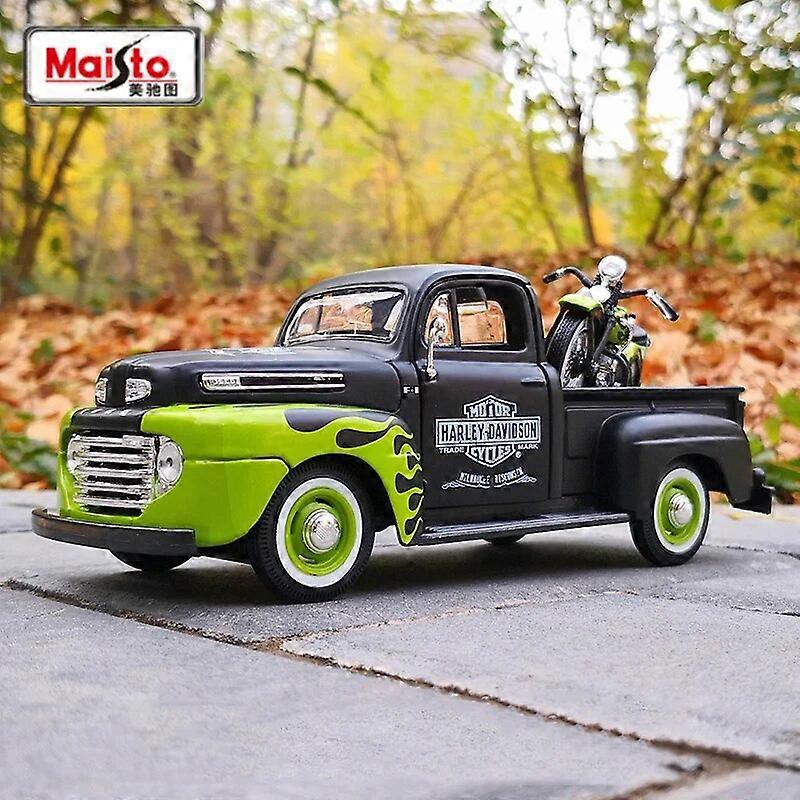 1:24 Ford F1 F350 Chevrolet 3100 Pickup + Motorcycle Alloy Car Model ...