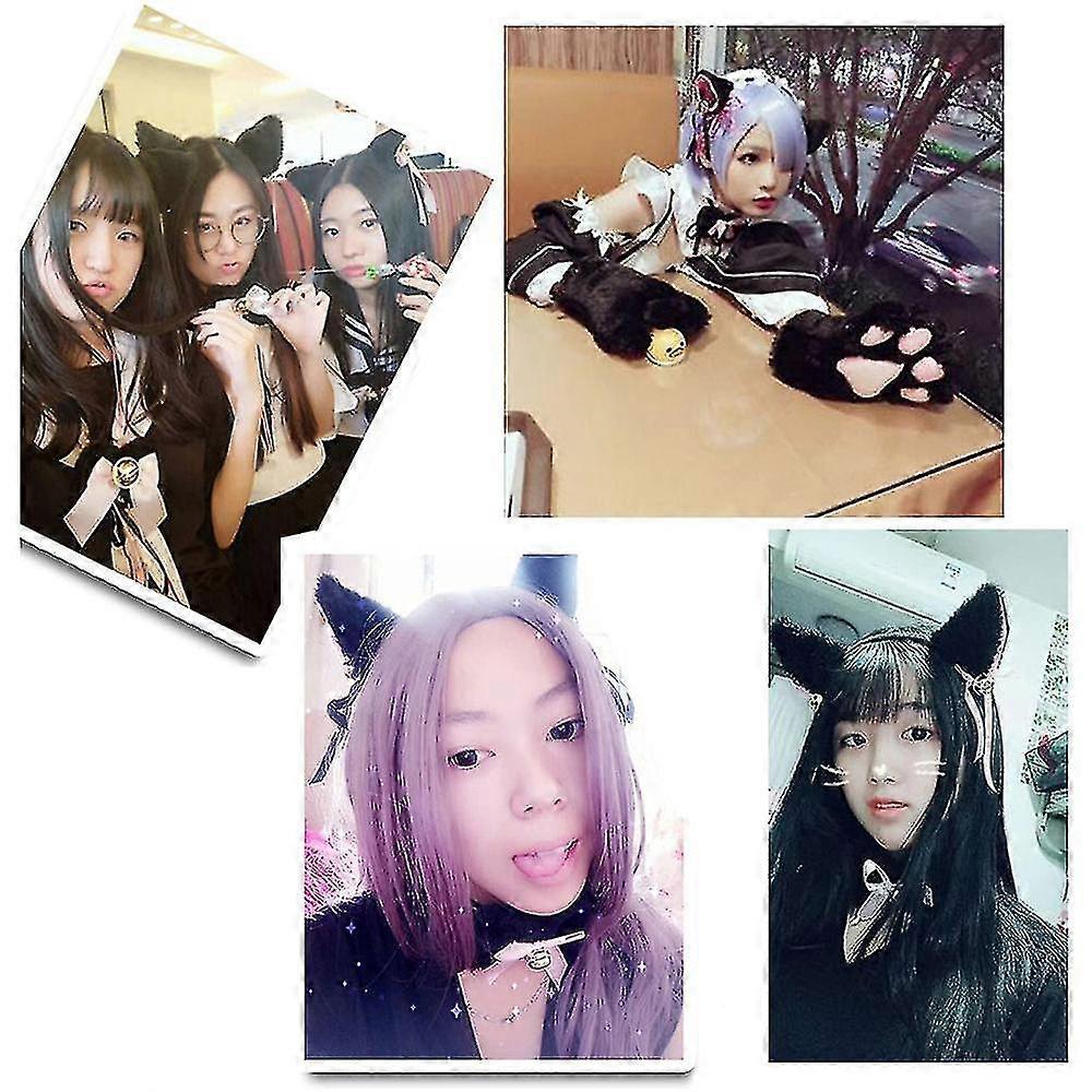 Cat Costume Cosplay Plush Headwear Clip Ear Bow Tie Tail Gloves Set ...