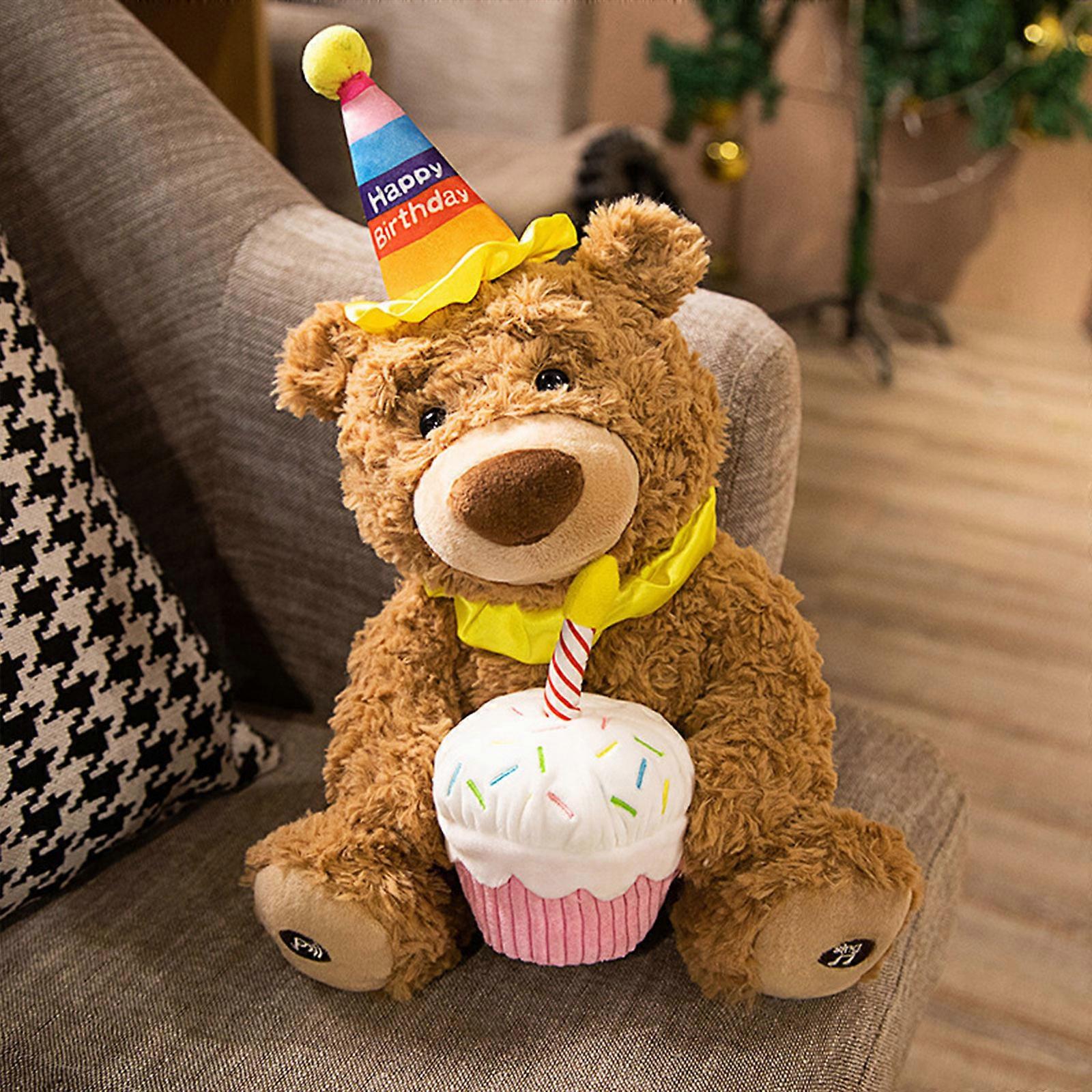 Happy Birthday Bears with Cake and LED Candle Electric Interactive Bear ...