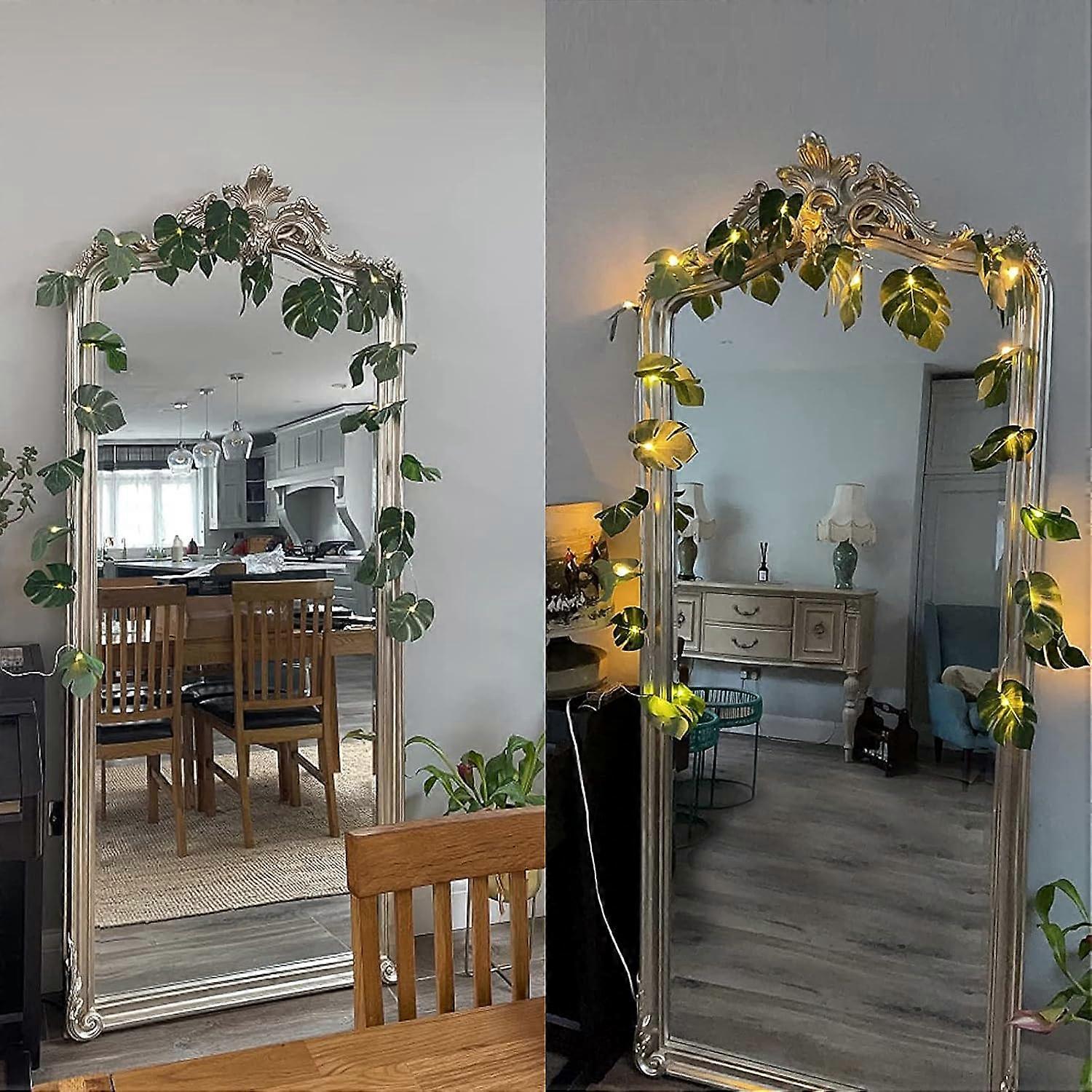 20 LED Monstera Leaf String Lights, Tropical Artificial Rattan Palm ...