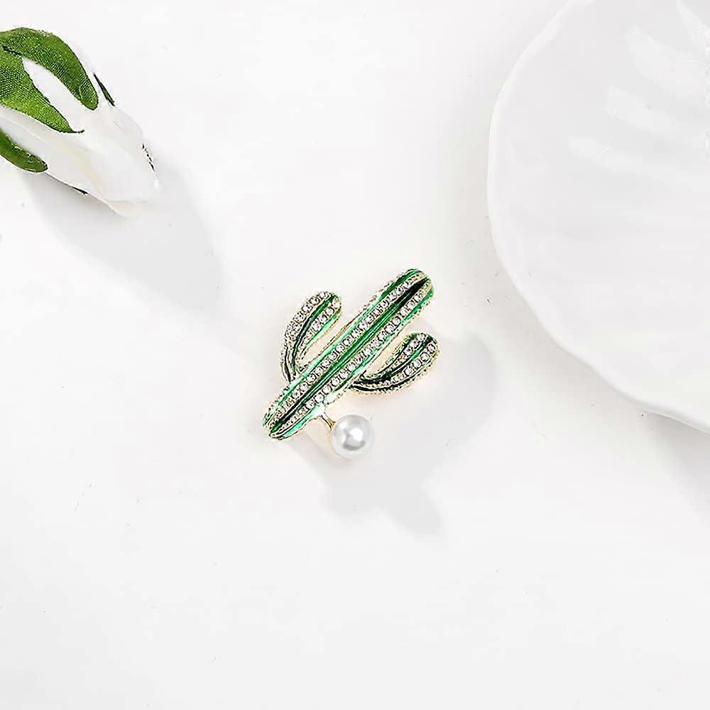 Cute cactus - themed brooch with faux pearl and rhinestones for women ...