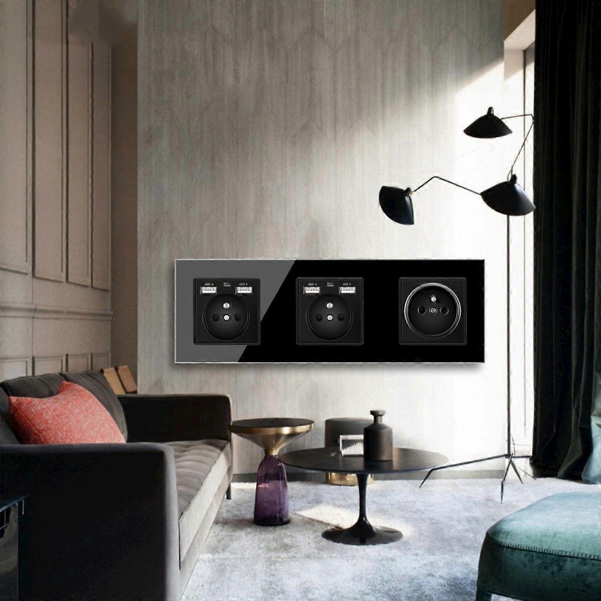 Eu Plug Wall Triple Sockets With 4 USB Ports 16A 250V Power 3 Gang ...