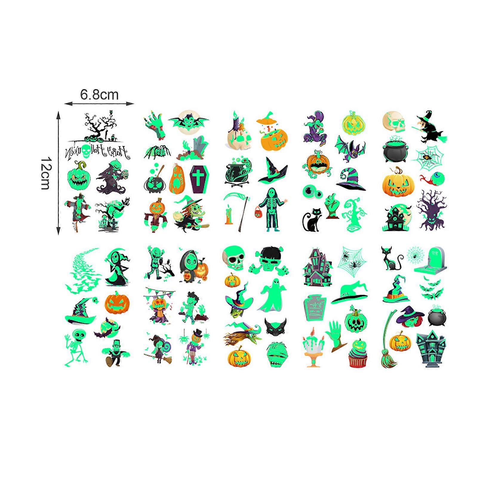 10Pcs Halloween Temporary Tattoo Stickers Glow in The Dark Tattoos Spider Web Design Disposable ...