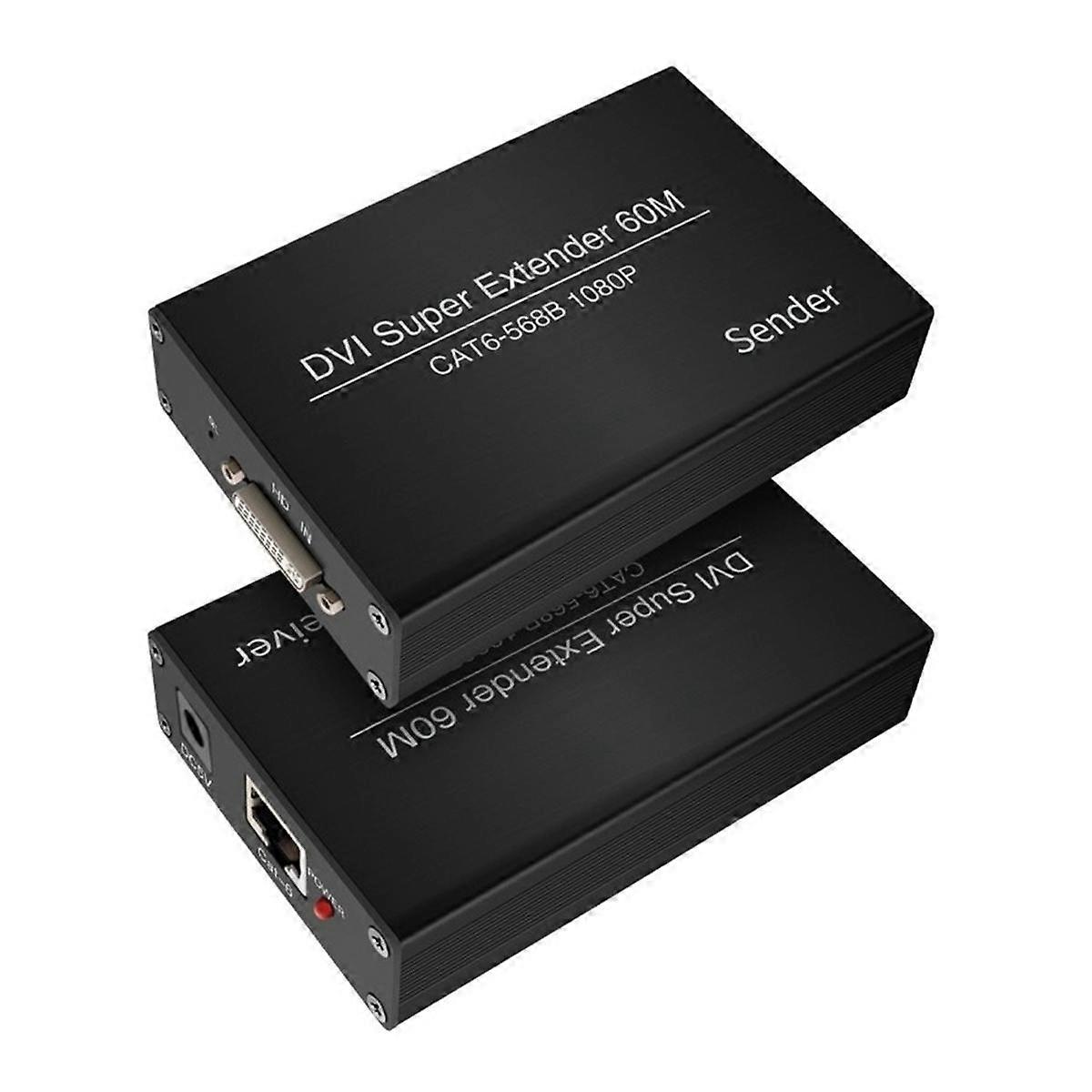 DVI Extender RJ45 Cat6 Cable Extender to 196.8Ft Transmitter Receiver ...