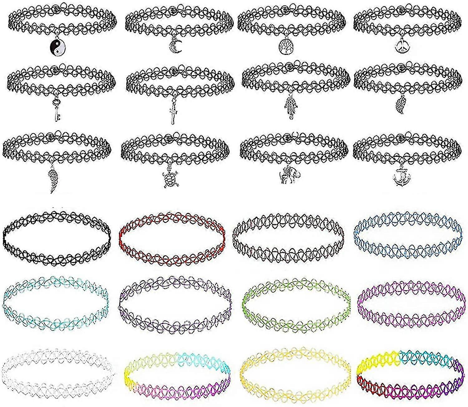 Tattoo Choker, 24 Pack Choker Necklace Set Henna Tattoo Stretch Elastic Choker | Fruugo UK