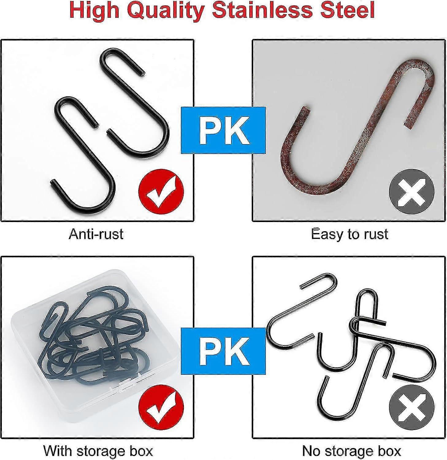 Pack Of 20 S Hooks Black, Stainless Steel Hooks For Hanging, S Hooks ...