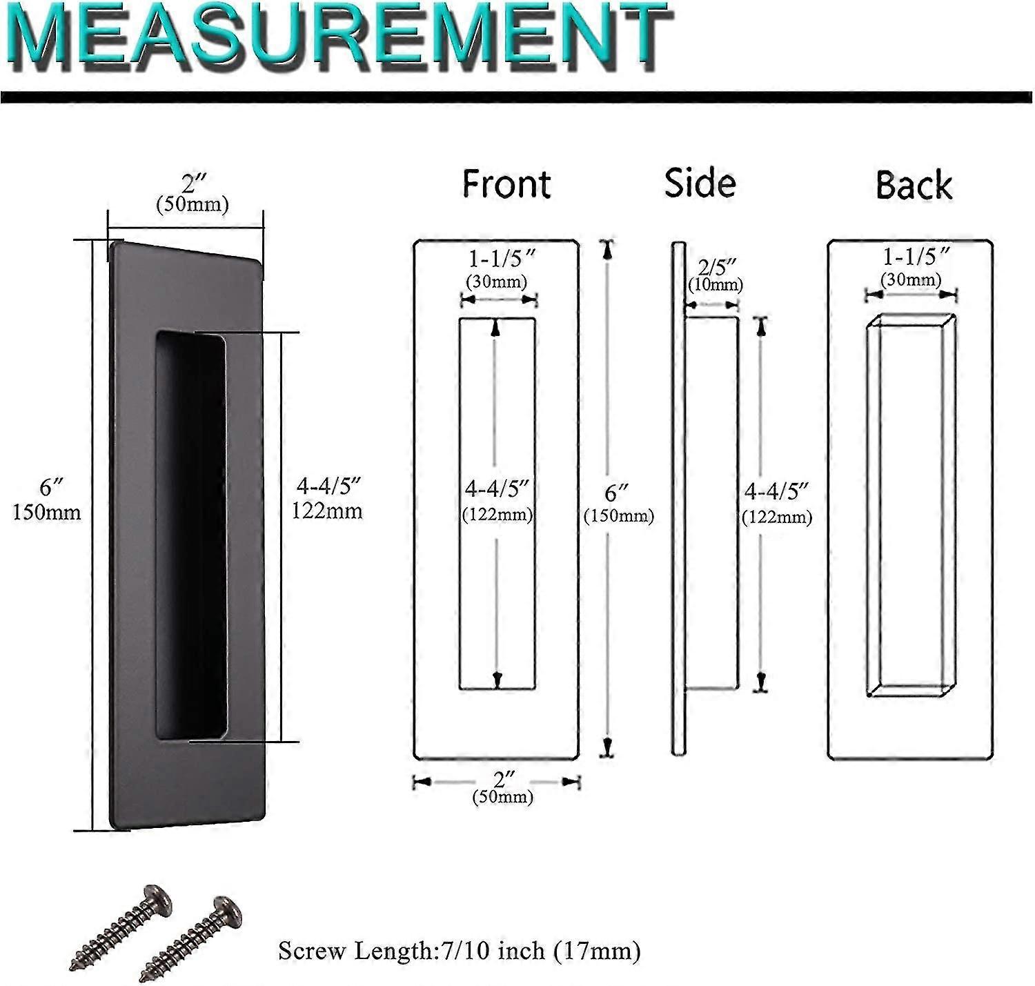 (2 Pack) Black Rectangular Recessed Flush Handles Sliding Door Pulls ...