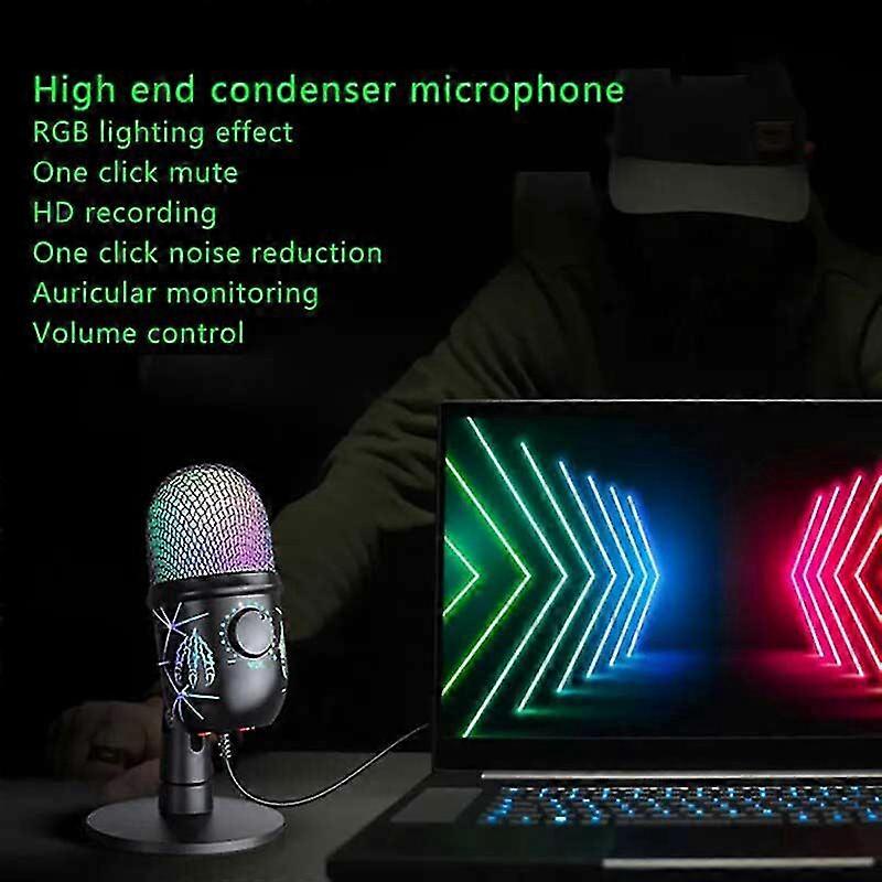 USB Condenser Microphone Rgb Microphone Wire Game Live Recording Studio ...