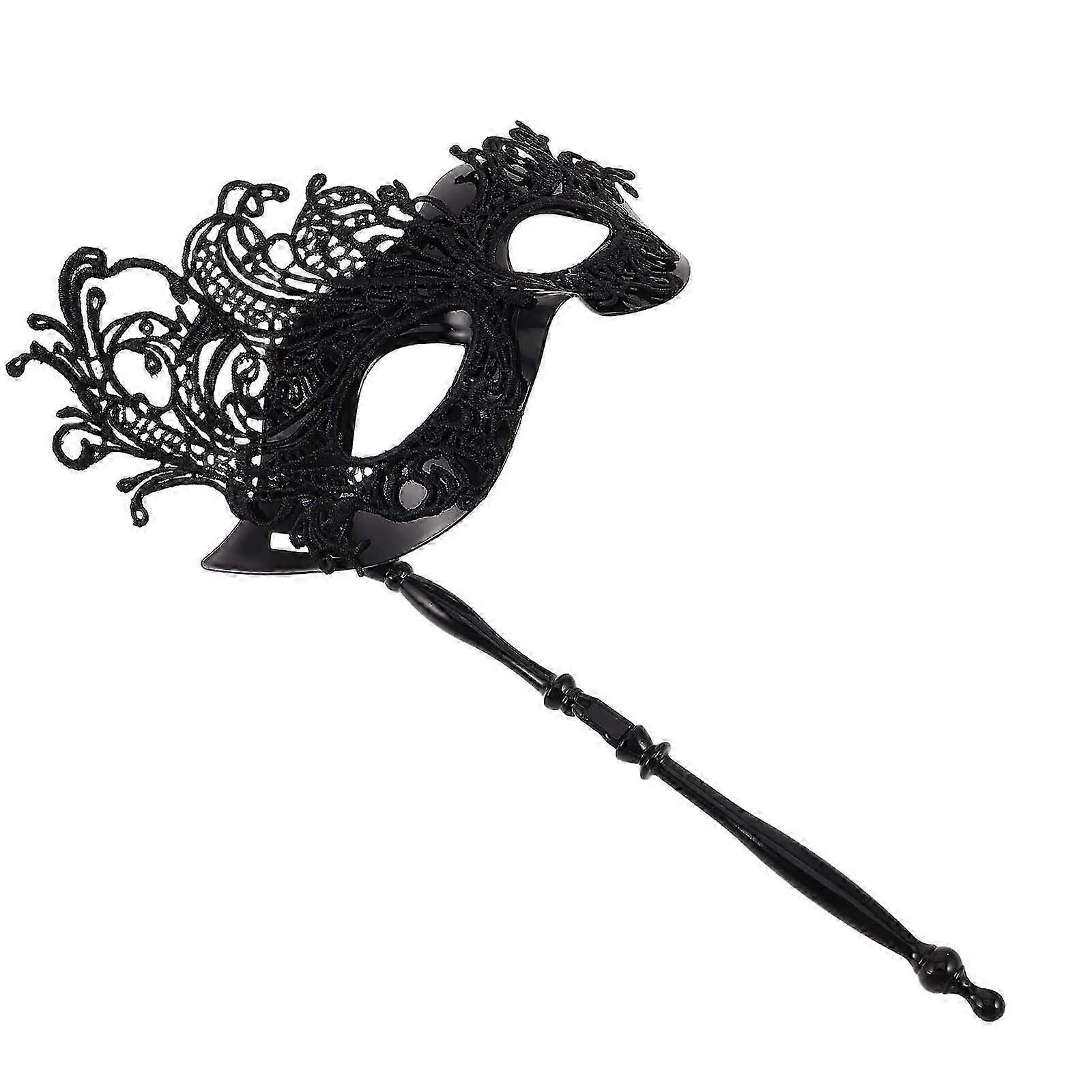 Masquerade Mask With Stick Handheld Lace Masks Mardi Gras Cosplay Shows ...