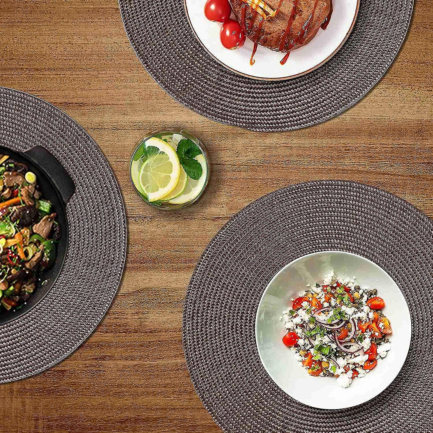 Round Braided Placemats Set Of 6 Table Mats For Dining Tables Woven ...