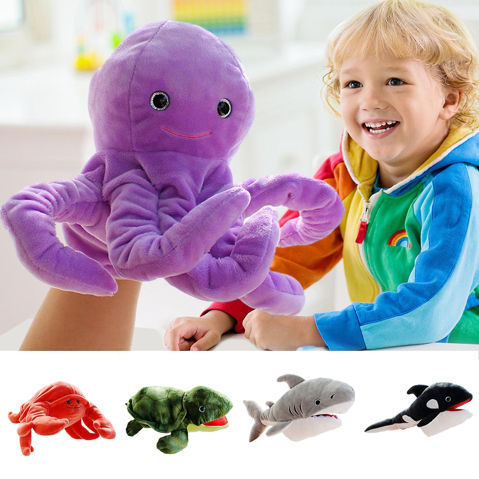 Plush Sea Animal Hand Puppet Movable Mouth Shark Whale Turtle Octopus ...