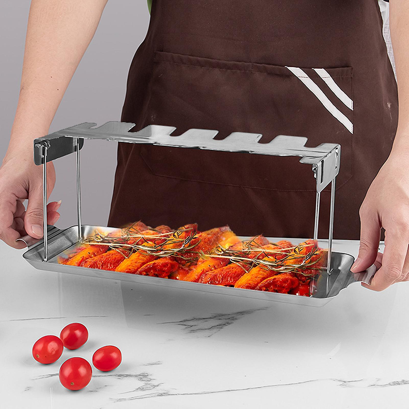 Stainless Steel Chicken Leg Grill Rack with Drip Pan 12-Slot Drumstick ...